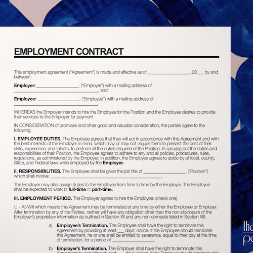 Editable Employment Contract Template - Etsy