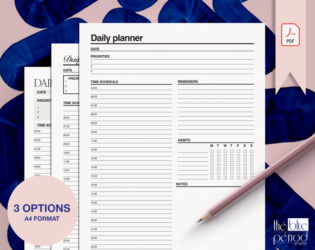 Printable Daily Planner, 3 Options PDF - Etsy