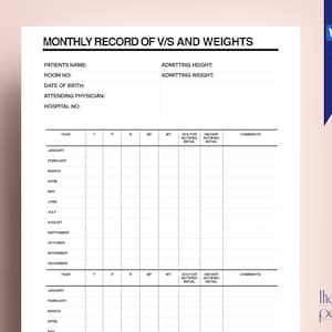 Editable Monthly Nurse Vital Signs & Weights - Etsy