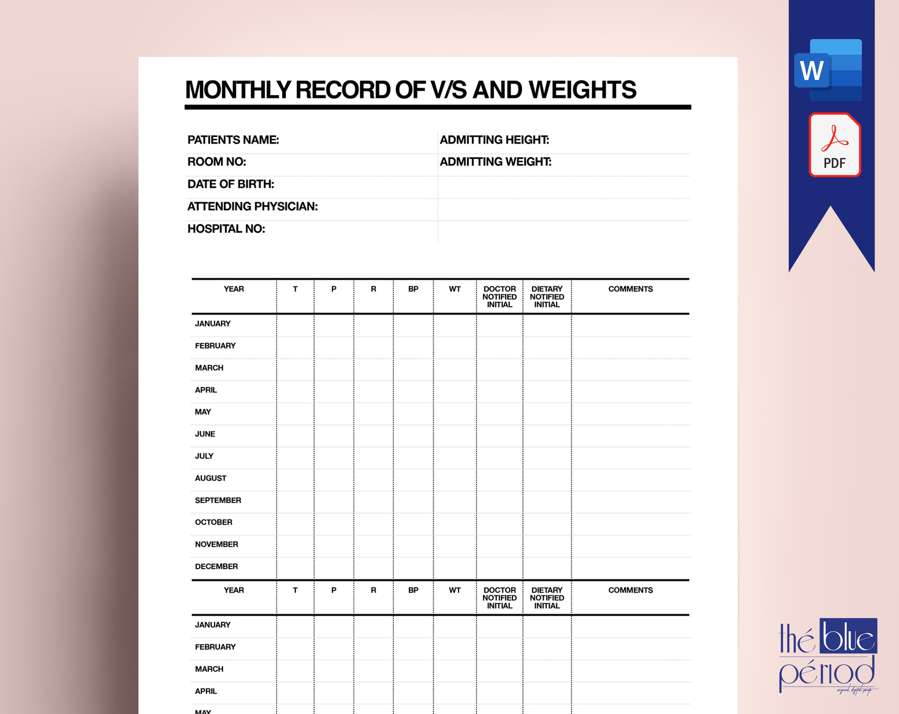 Editable Monthly Nurse Patient Vital Signs Record and Weights - Etsy