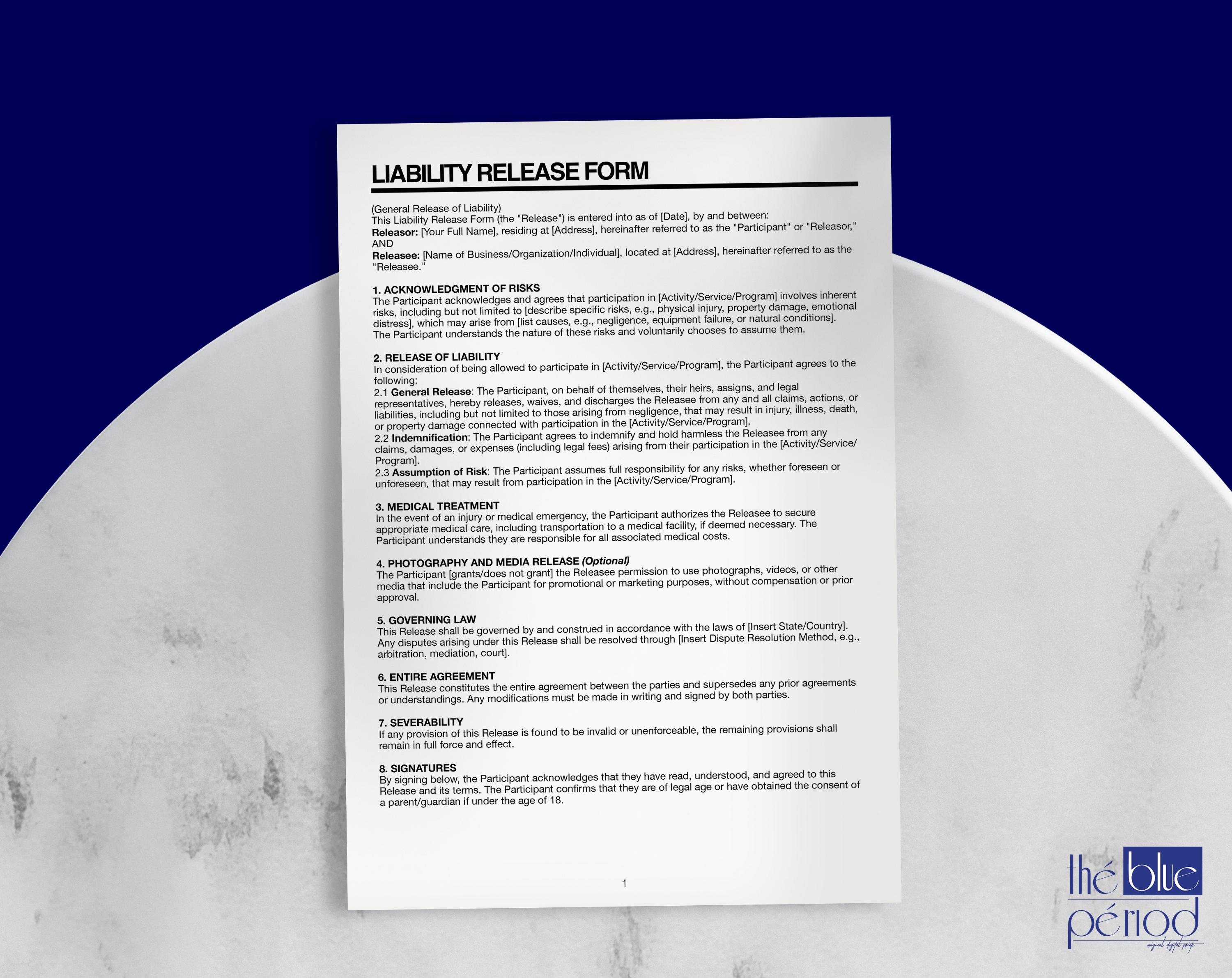 Editable Liability Release Form - Etsy