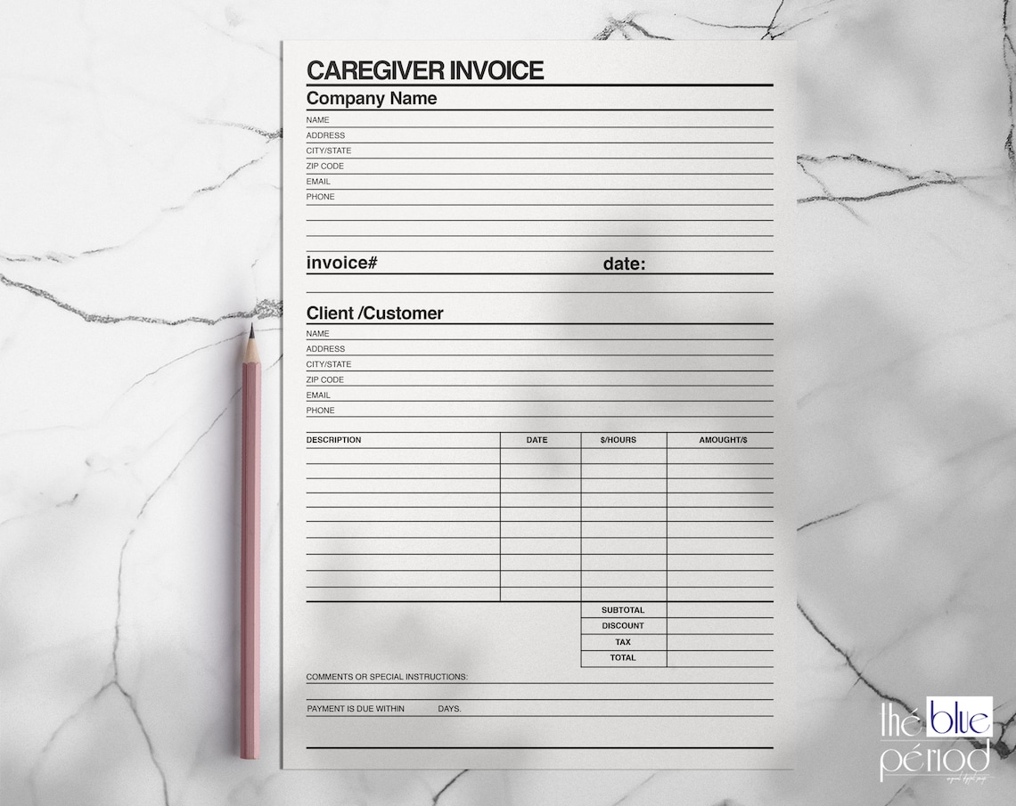 Printable Caregiver Invoice - Etsy