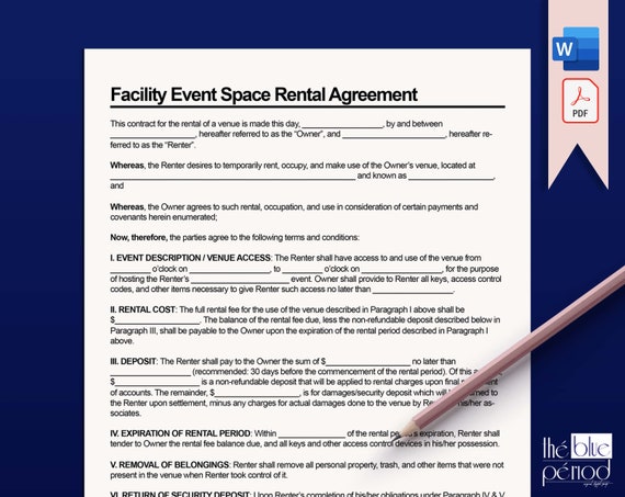 Facility Event Space Rental Agreement - Etsy