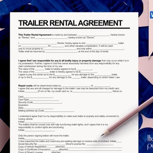Editable Trailer Rental Agreement - Etsy