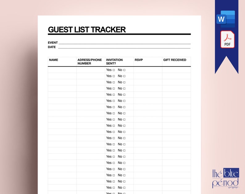 Editable Guest List Tracker - Etsy