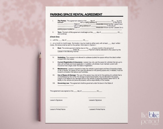 Editable Parking Space Rental Agreement - Etsy