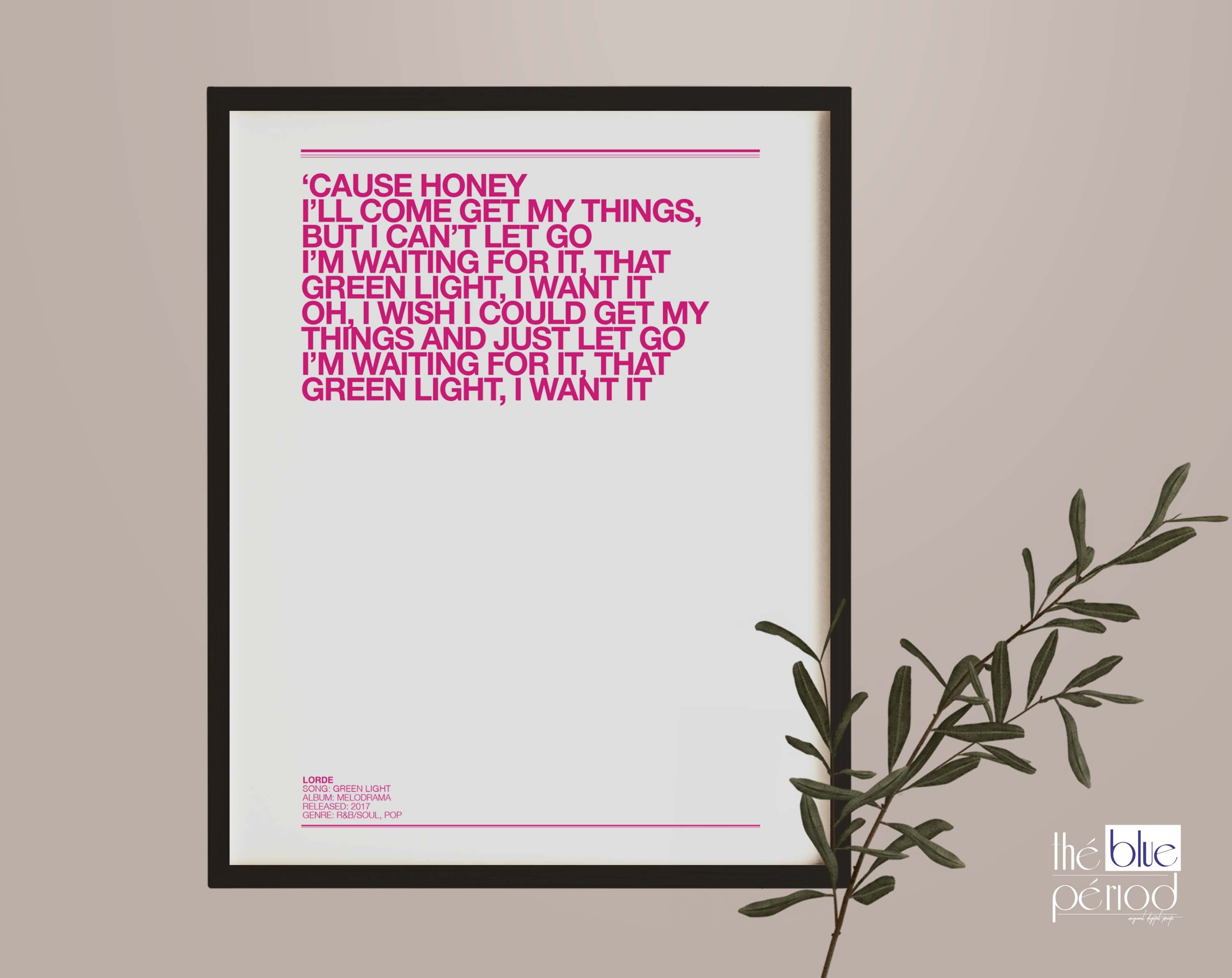 Lorde Poster, Green Light Lyrics - Etsy