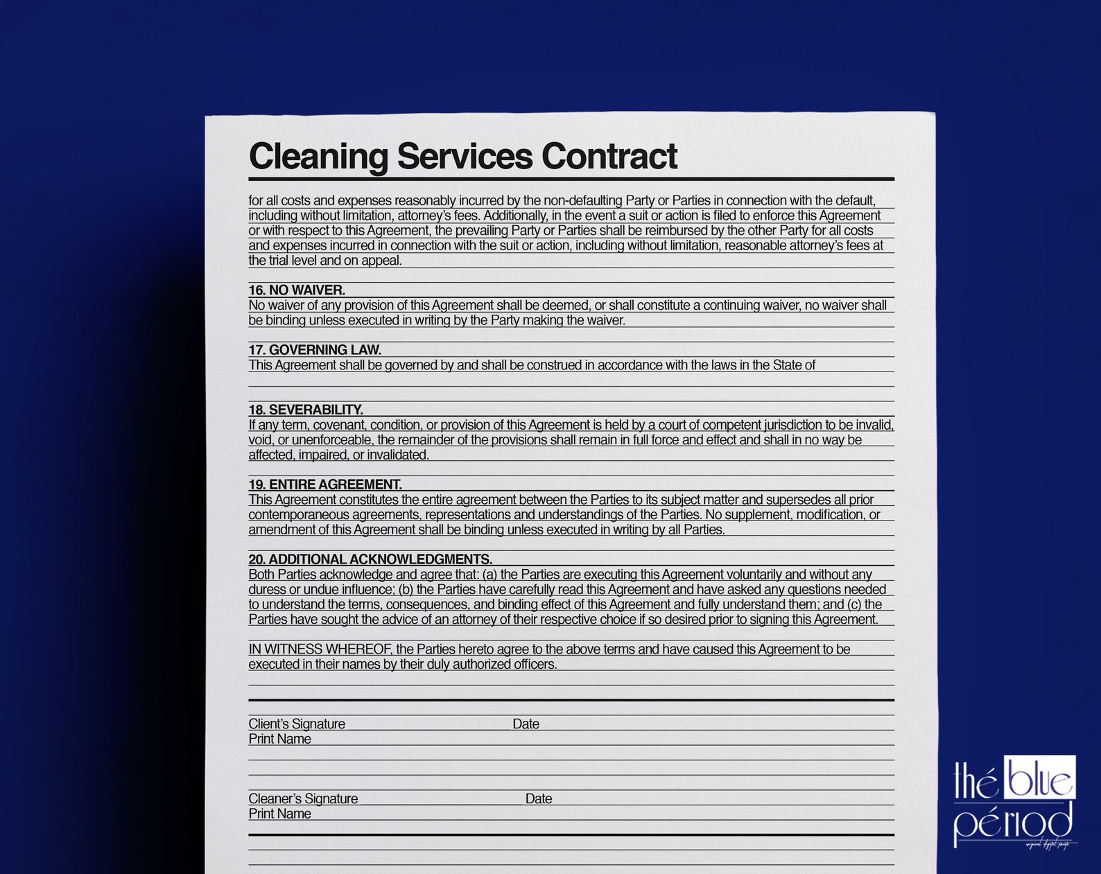Printable Cleaning Contract - Etsy