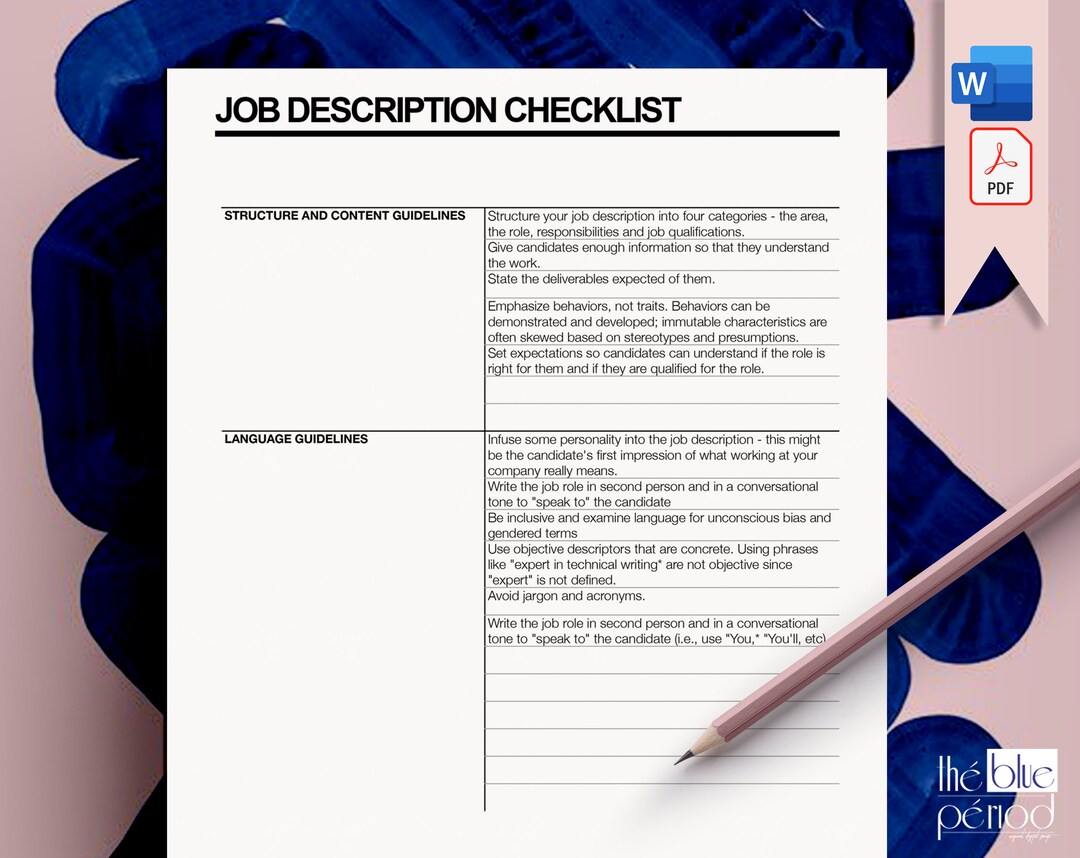 Editable Job Description Checklist Etsy Editable Job Description Checklist Etsy