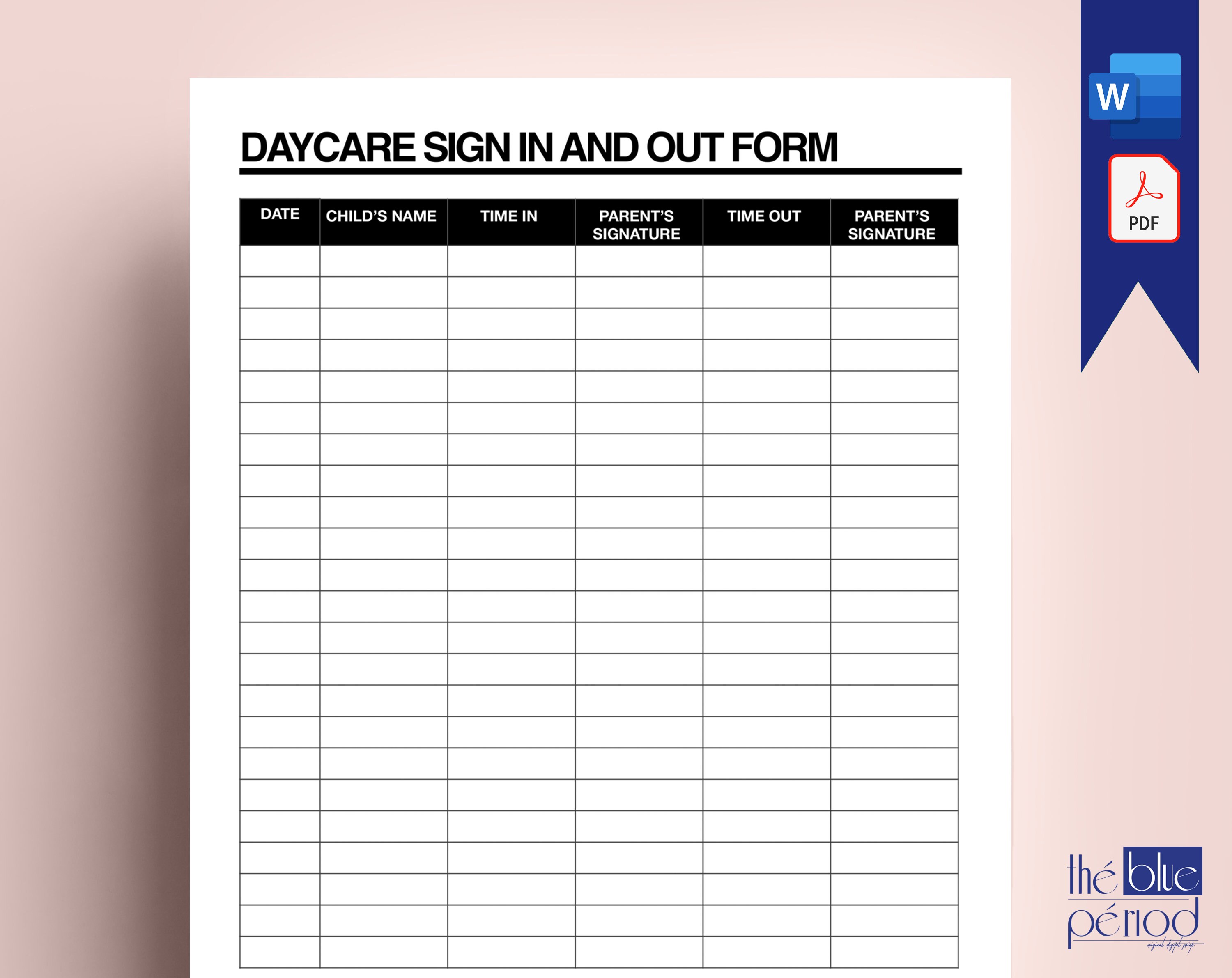 Editable Daycare Sign in and Out Form - Etsy