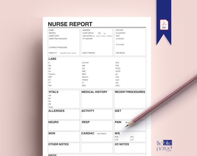 Printable Nurse Report Sheet - Etsy