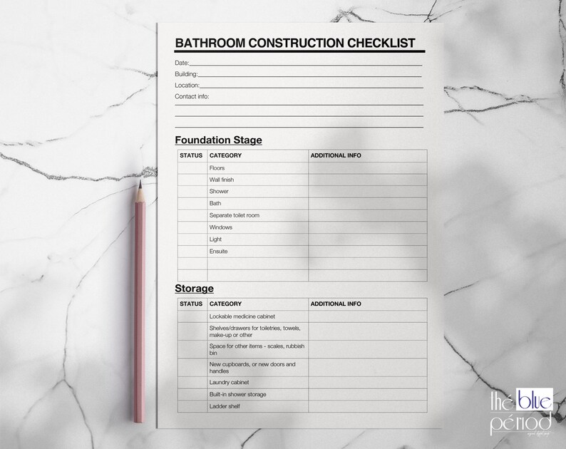 Editable Bathroom Construction Checklist - Etsy