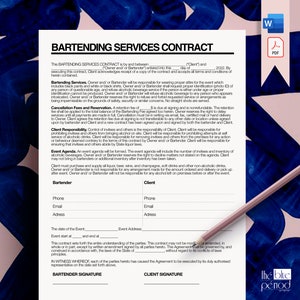 Editable Bartending Services Contract - Etsy