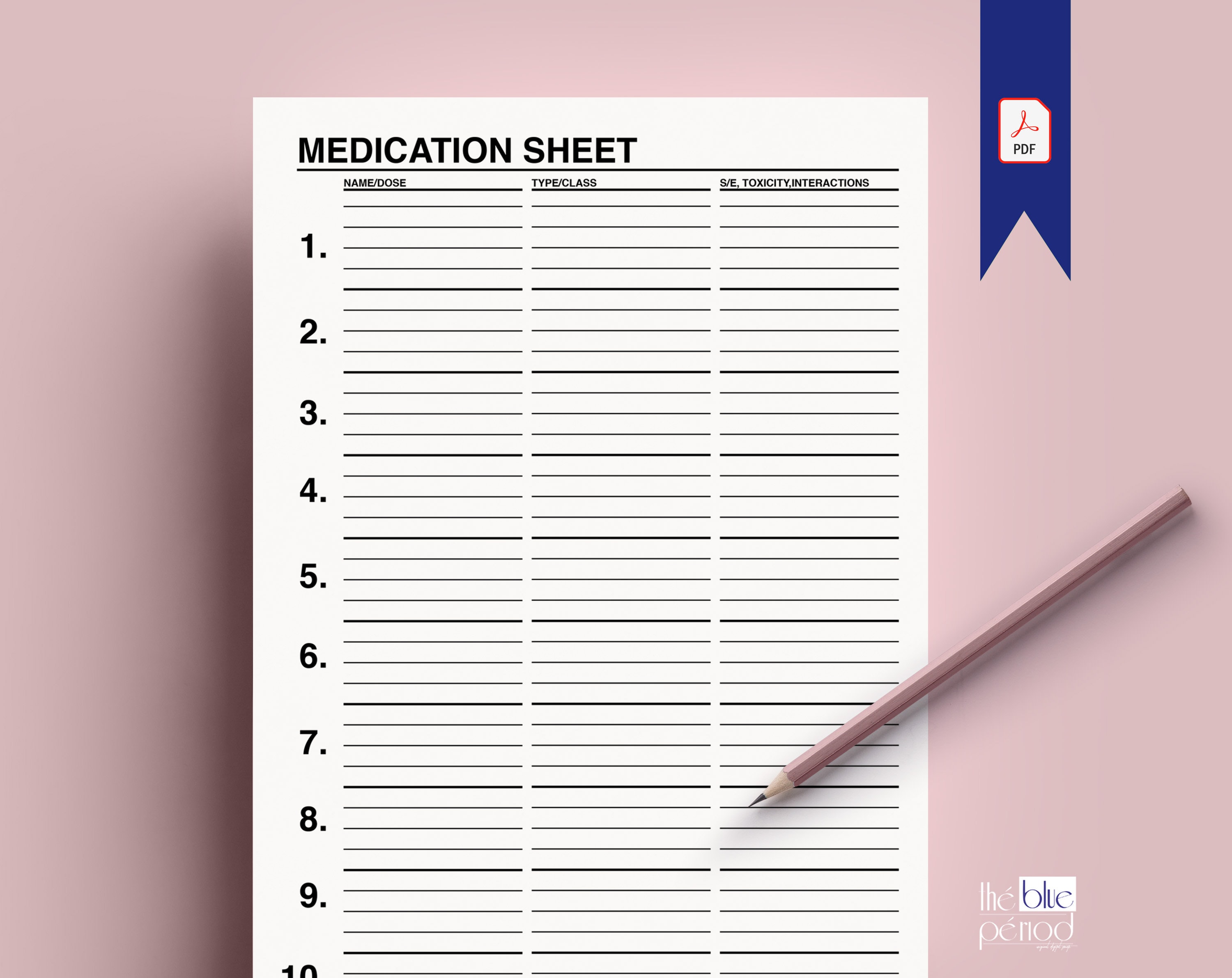 Printable Medication Sheet, 10 Medications Sheet - Etsy