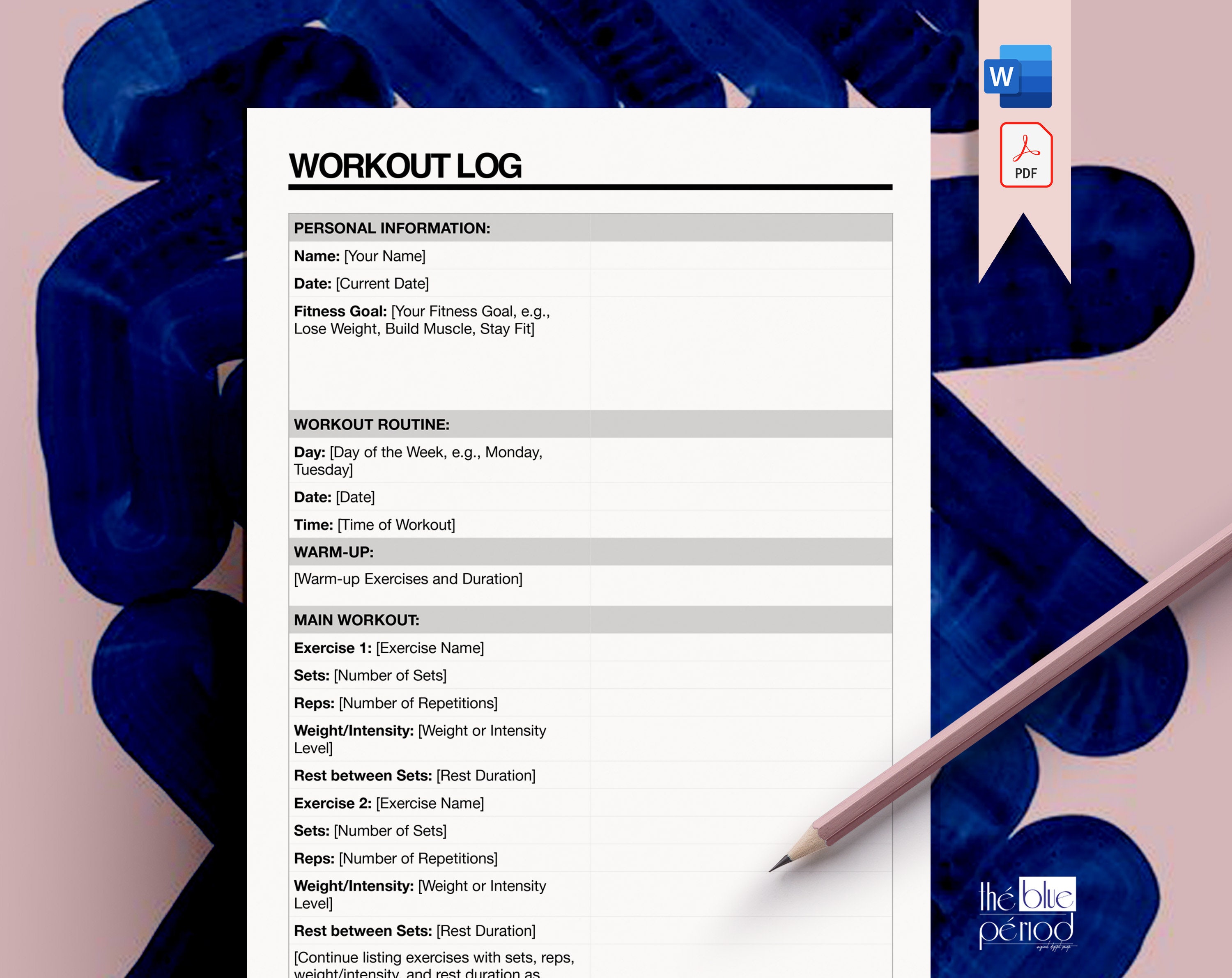 Editable Workout Log Template - Etsy