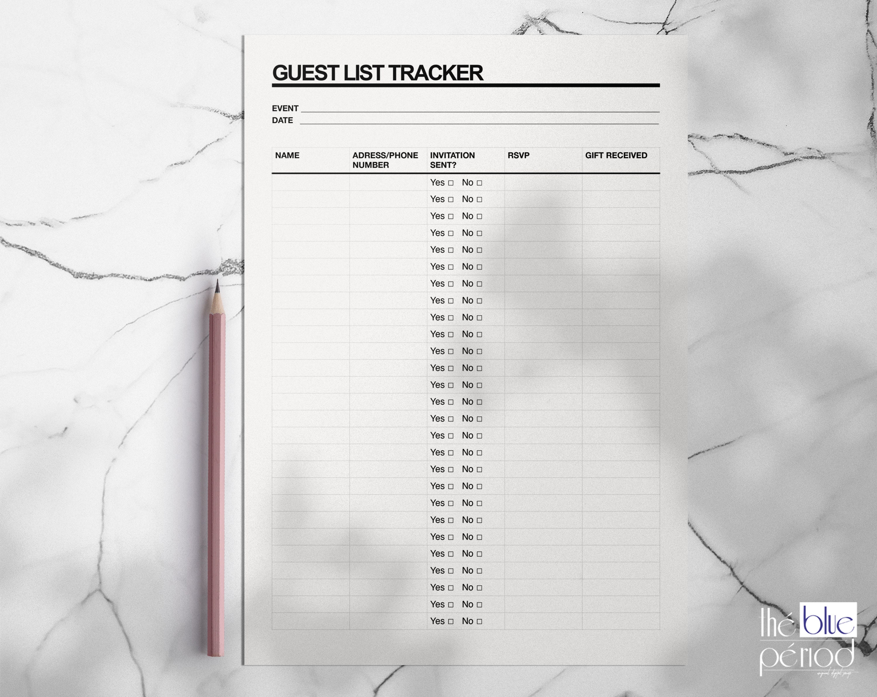 Editable Guest List Tracker - Etsy