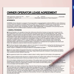Editable Owner Operator Lease Agreement - Etsy