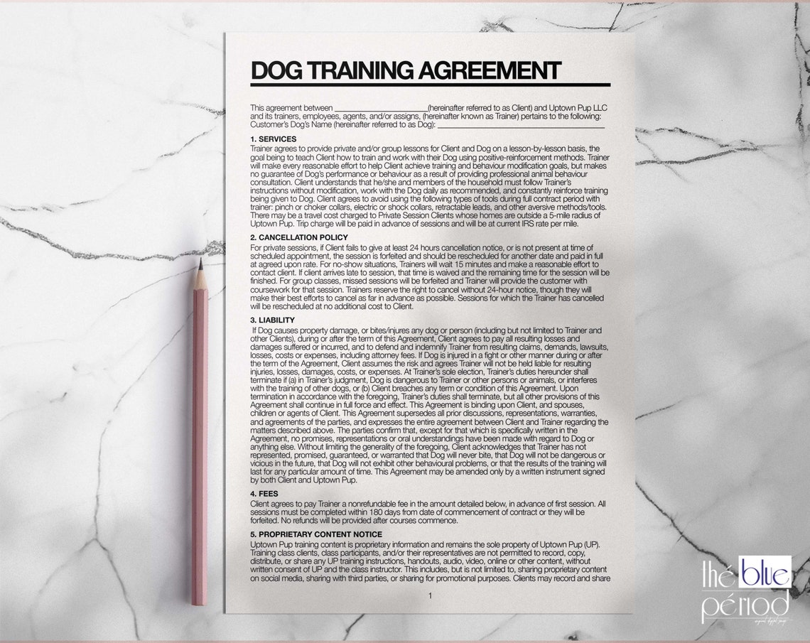 Editable Dog Training Agreement - Etsy
