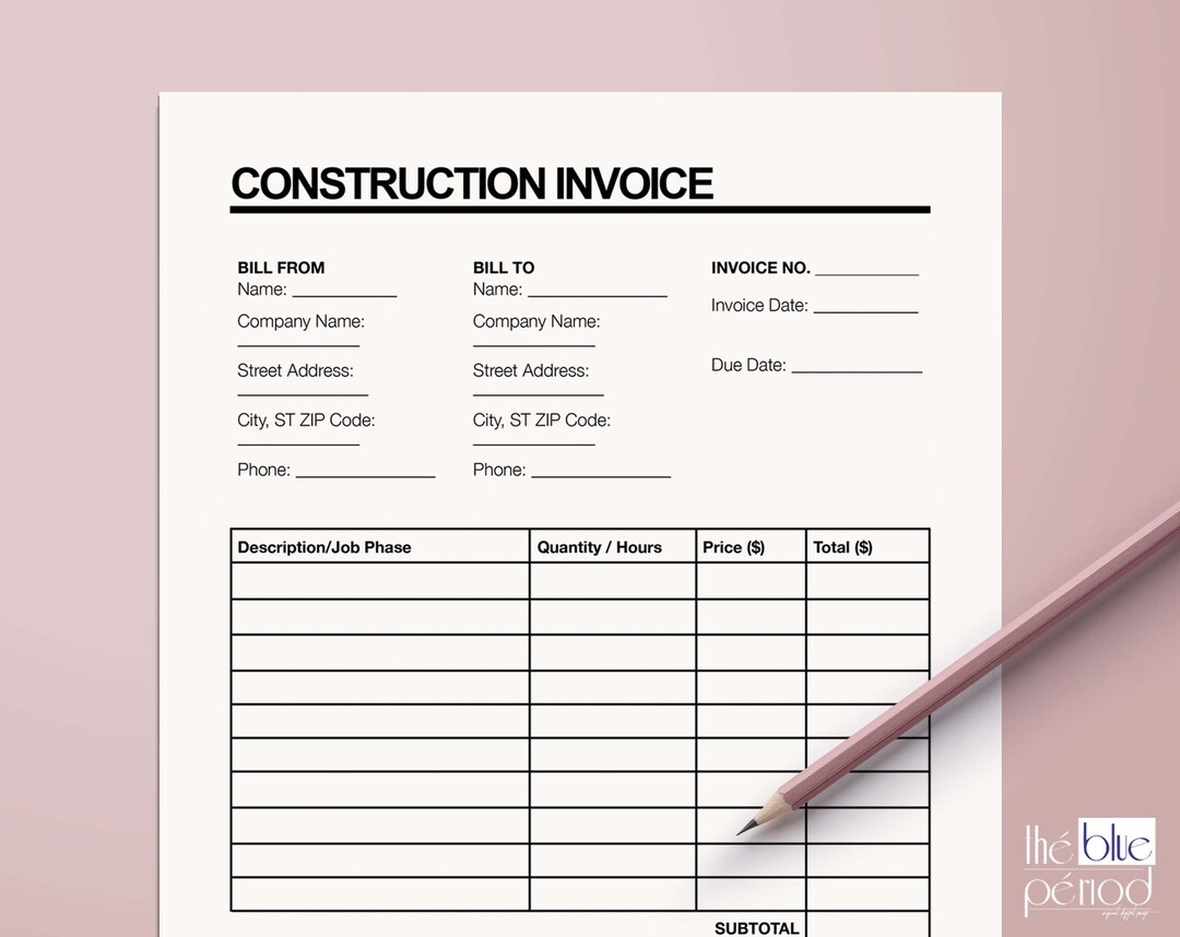 Editable Construction Invoice - Etsy