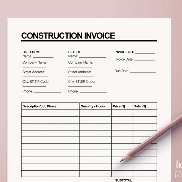 Construction Business Invoice Template - Etsy