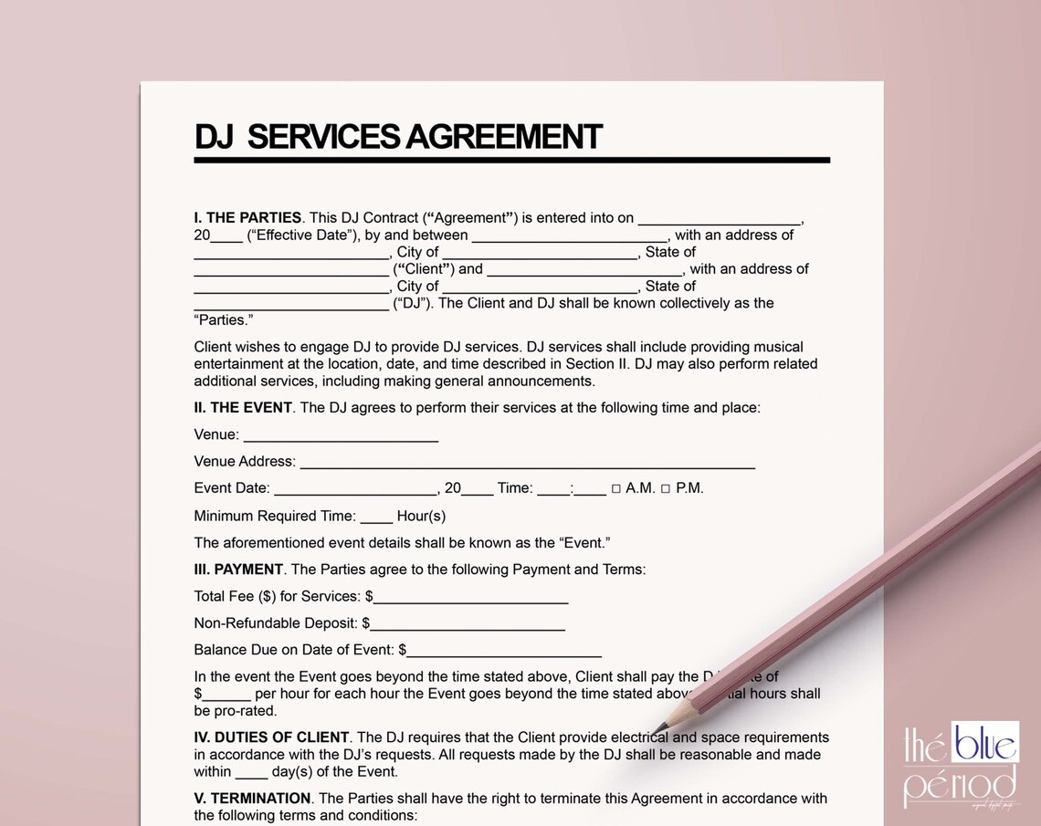 Editable DJ Service Agreement | Etsy