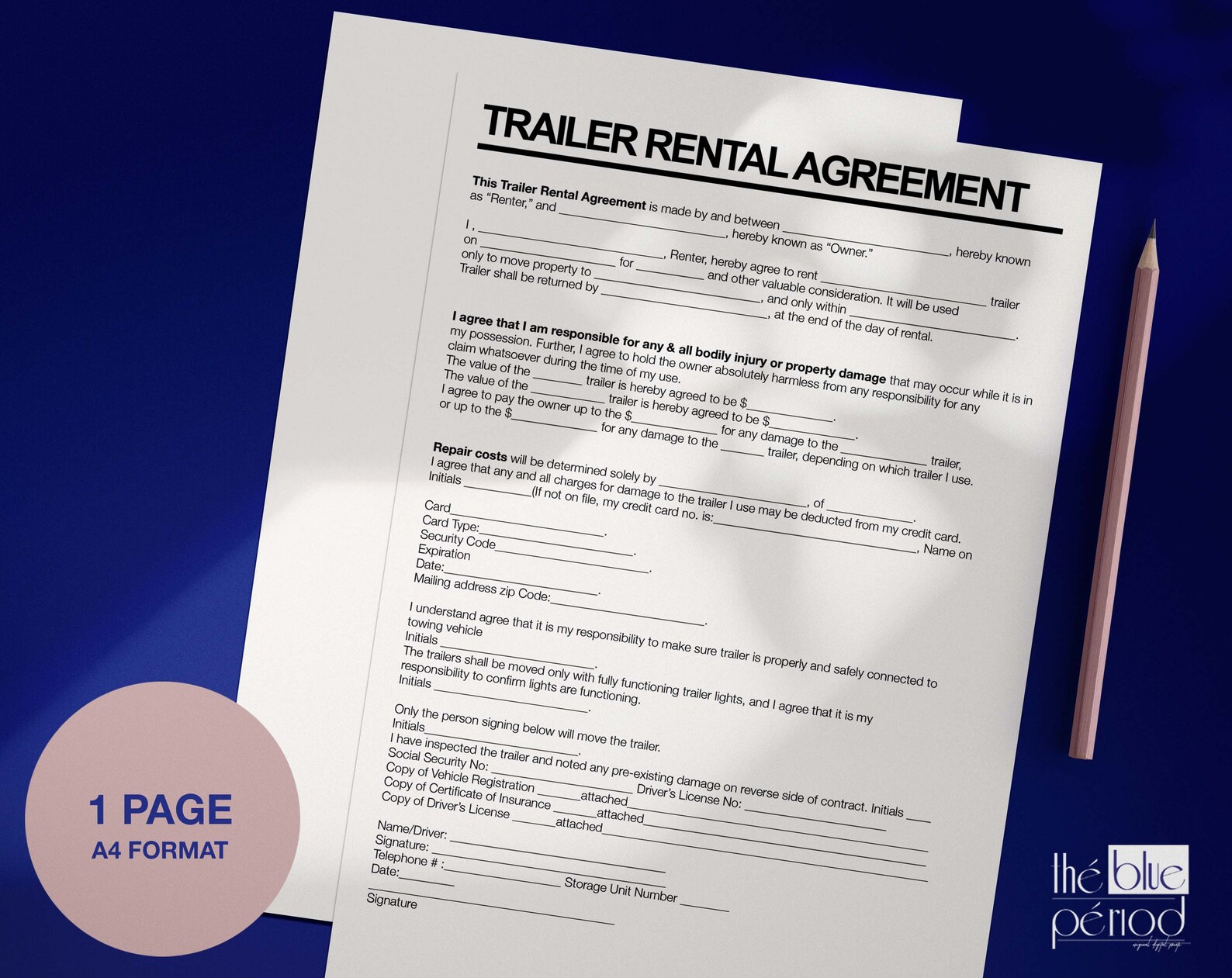 Editable Trailer Rental Agreement - Etsy