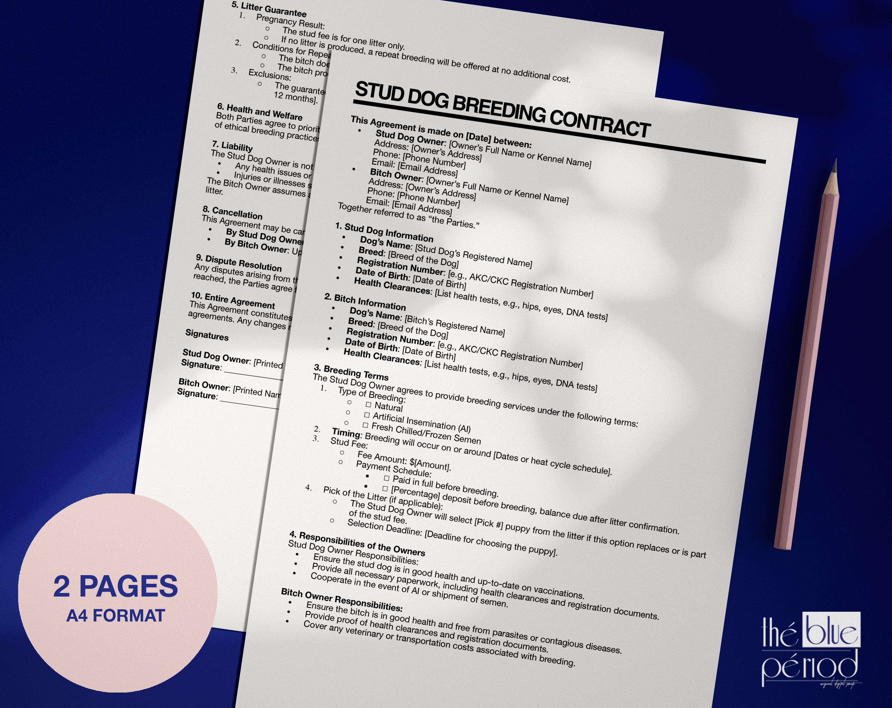Stud Dog Breeding Contract - Etsy