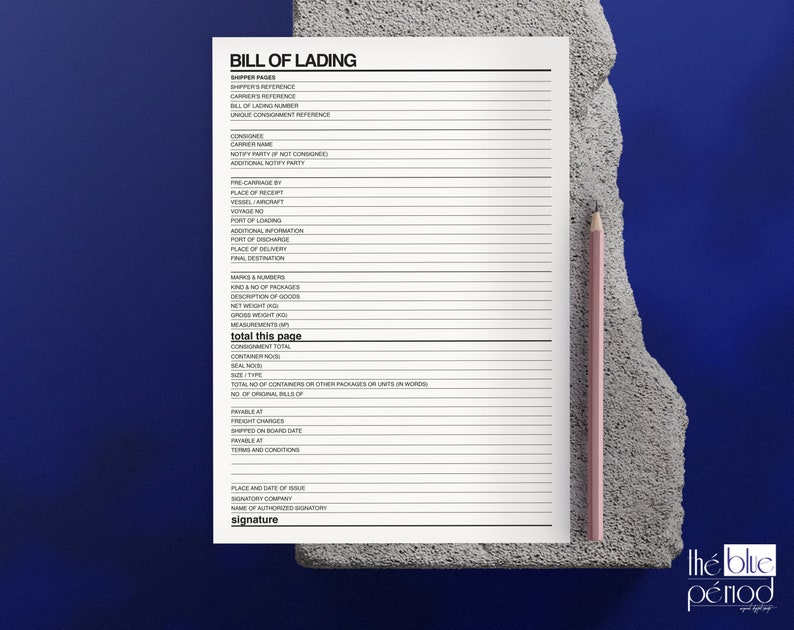 Editable Bill of Lading Template - Etsy