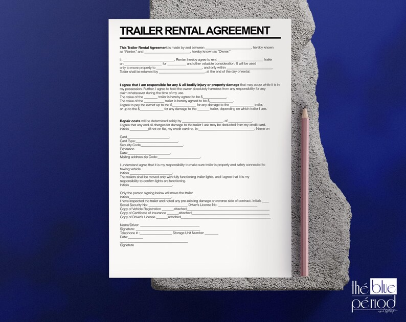 Editable Trailer Rental Agreement: Digital Lease (PDF & Word Format) - Etsy