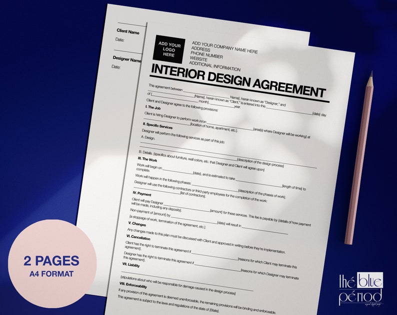 Editable Interior Design Contract With Logo Microsoft Word Format - Etsy