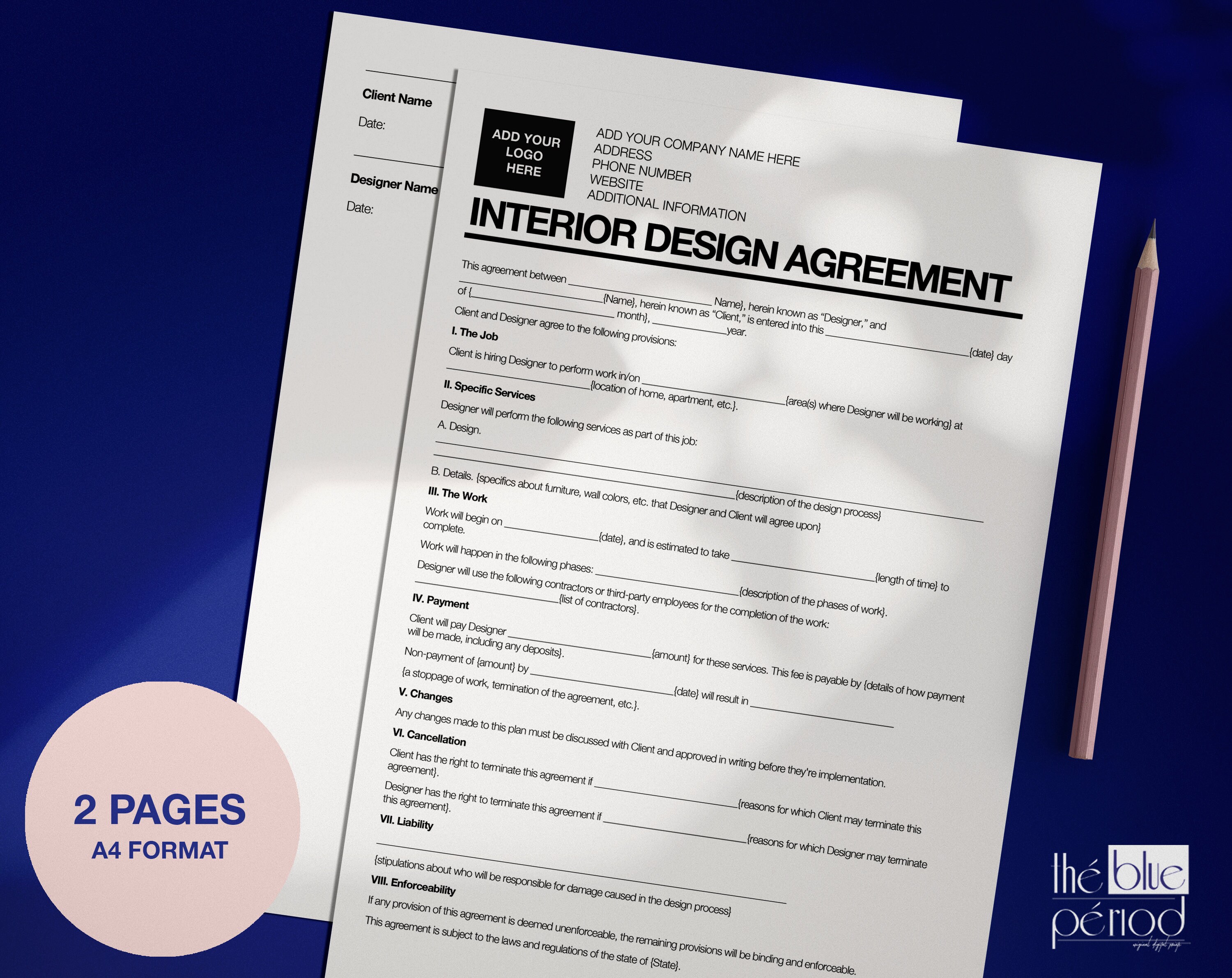 Editable Interior Design Contract With Logo Microsoft Word Format - Etsy