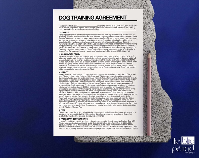 Editable Dog Training Agreement - Etsy