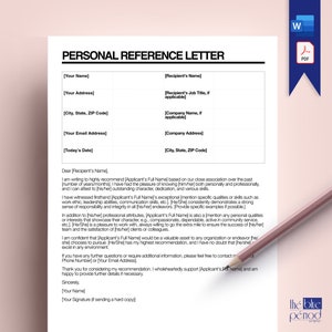 Personal Reference Letter Template - Etsy