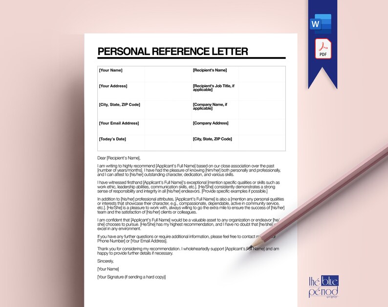 Editable Personal Reference Letter Template - Etsy Australia