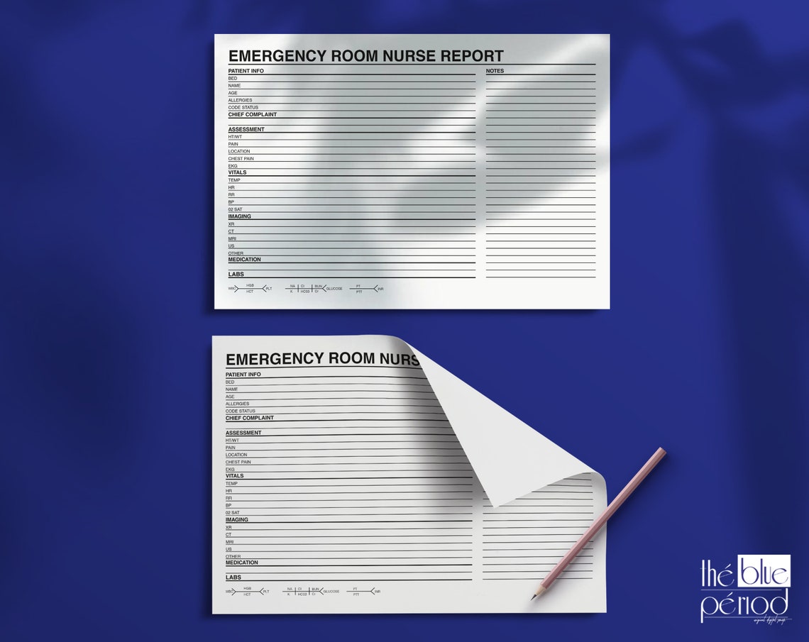 Emergency Room Nurse Report Sheet PDF - Etsy