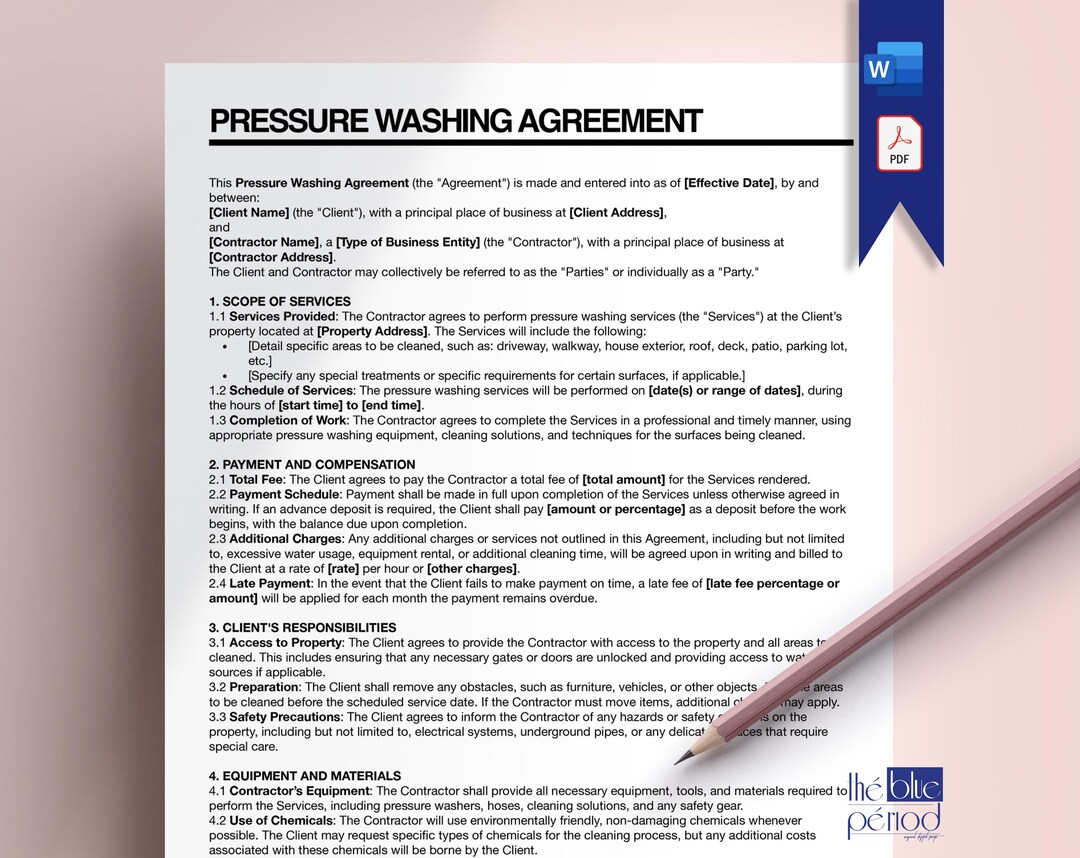 Editable Pressure Washing Agreement - Etsy