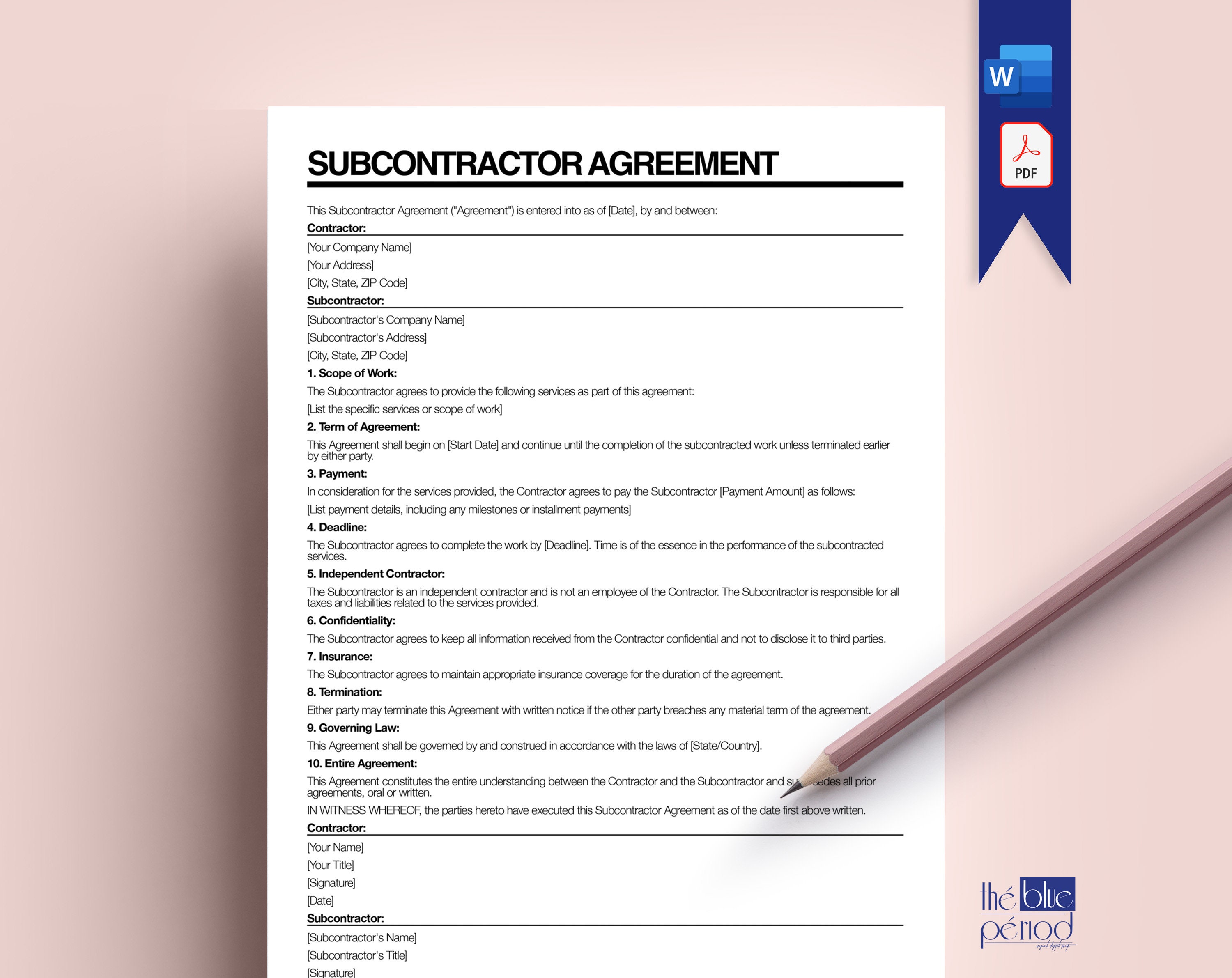 Editable Subcontractor Agreement - Etsy