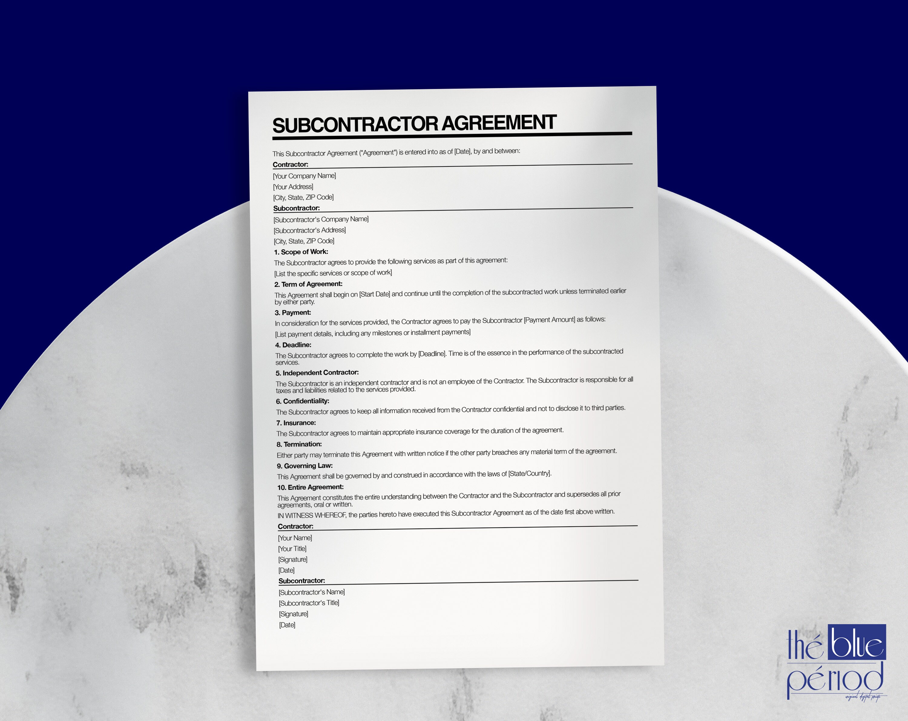 Editable Subcontractor Agreement - Etsy