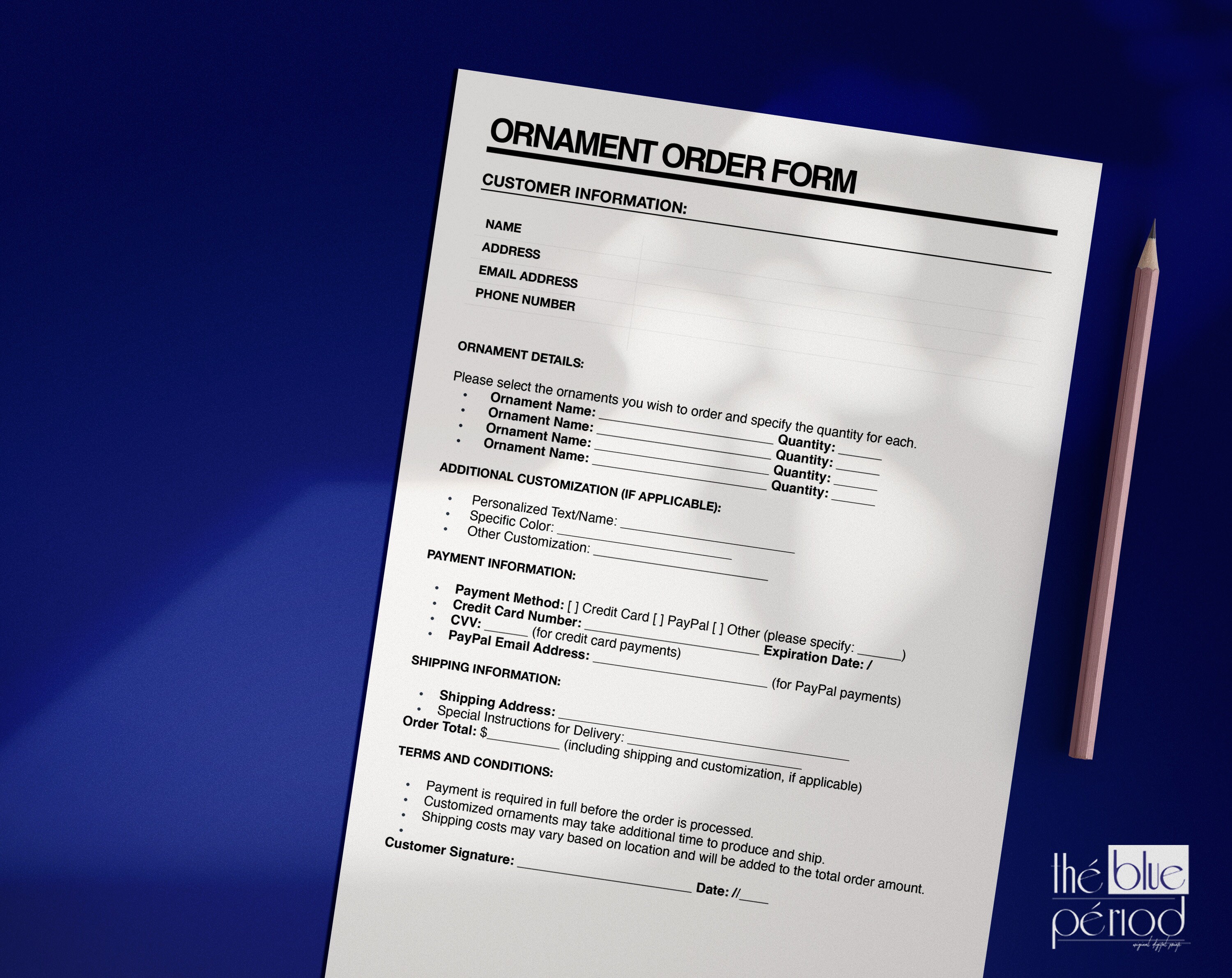 Editable Ornament Order Form - Etsy