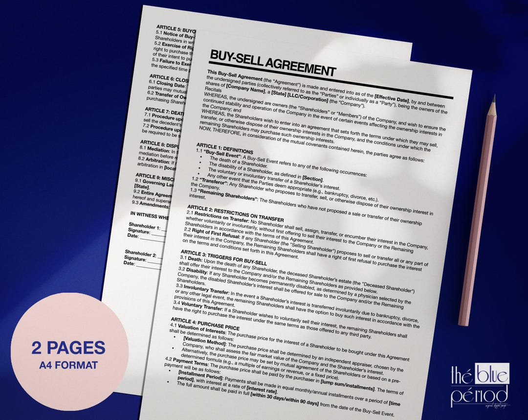 Editable Buy and Sell Agreement Template in PDF Format - Etsy