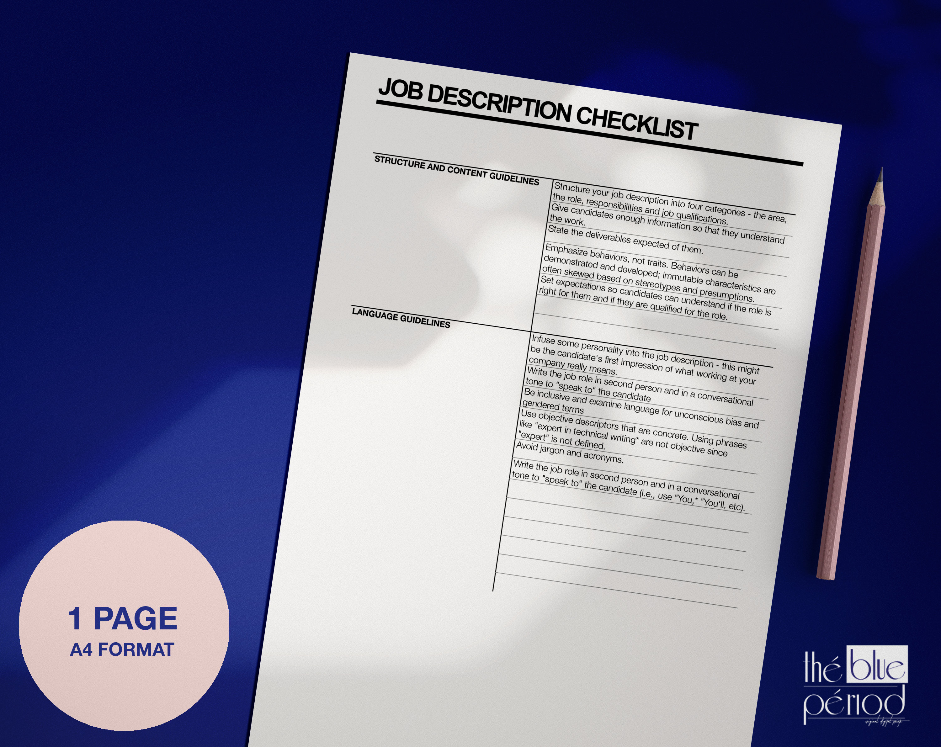 Editable Job Description Checklist - Etsy