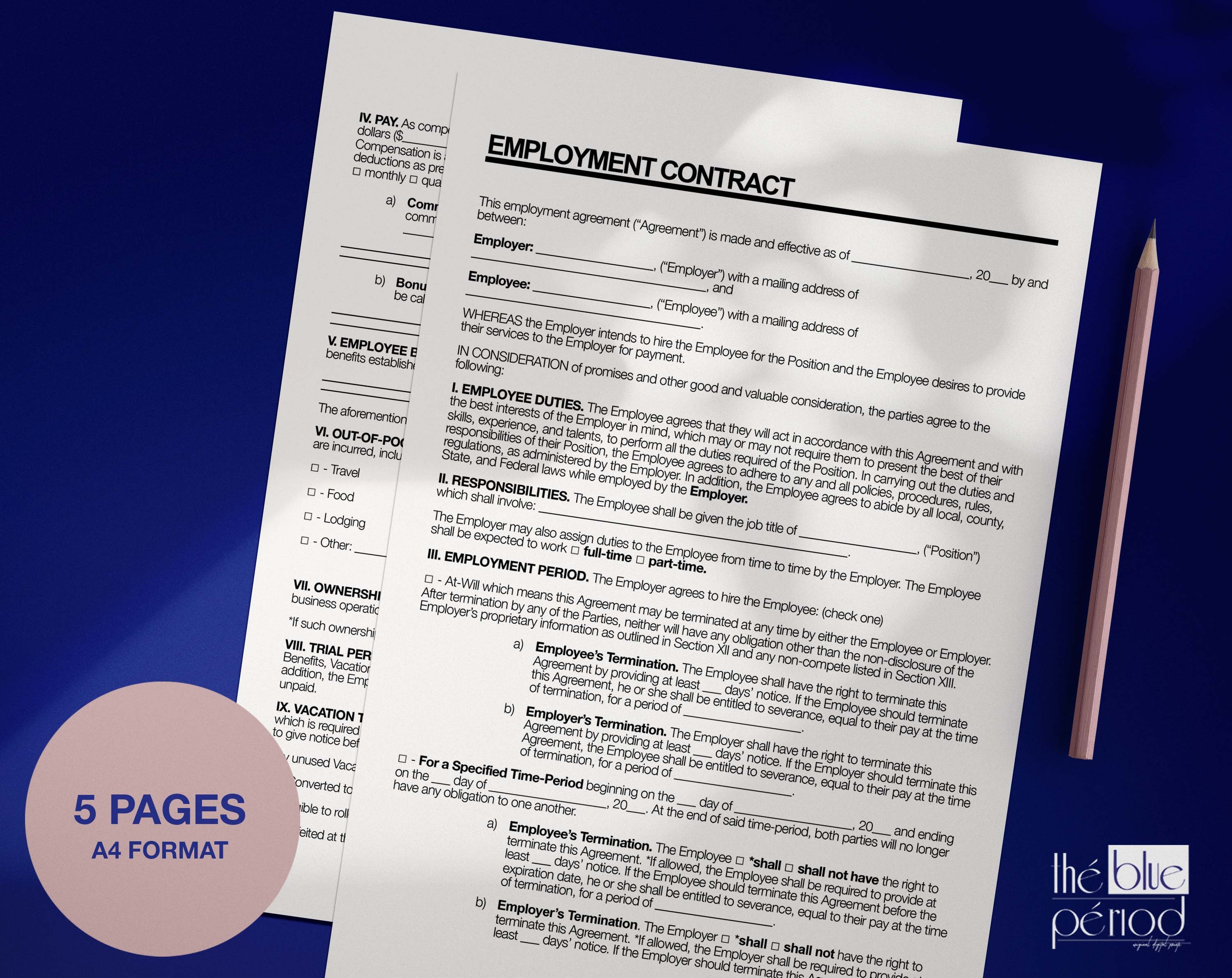 Editable Employment Contract Template - Etsy
