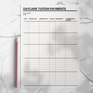 Editable Daycare Tuition Payments Template - Etsy
