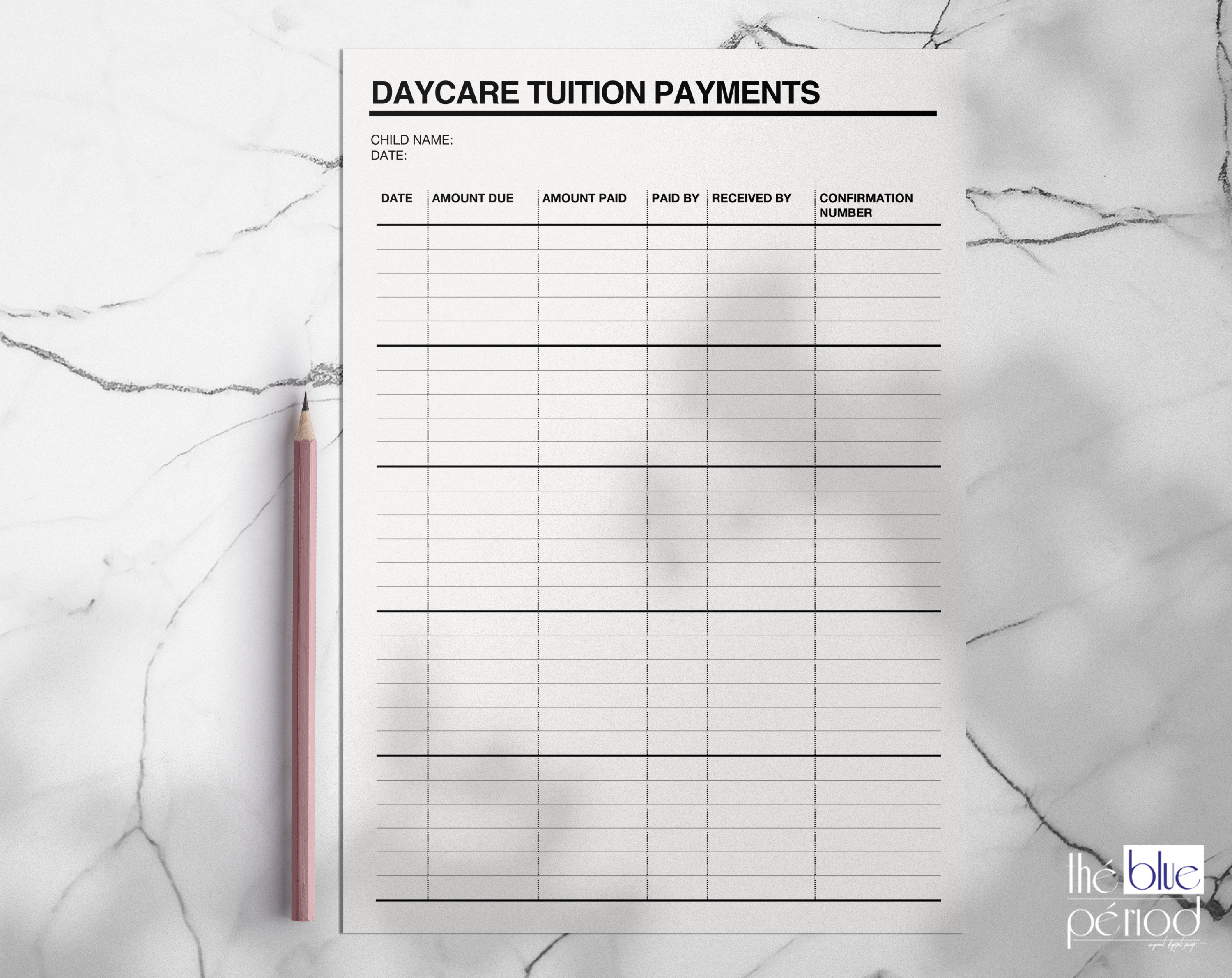 Editable Daycare Tuition Payments Template - Etsy