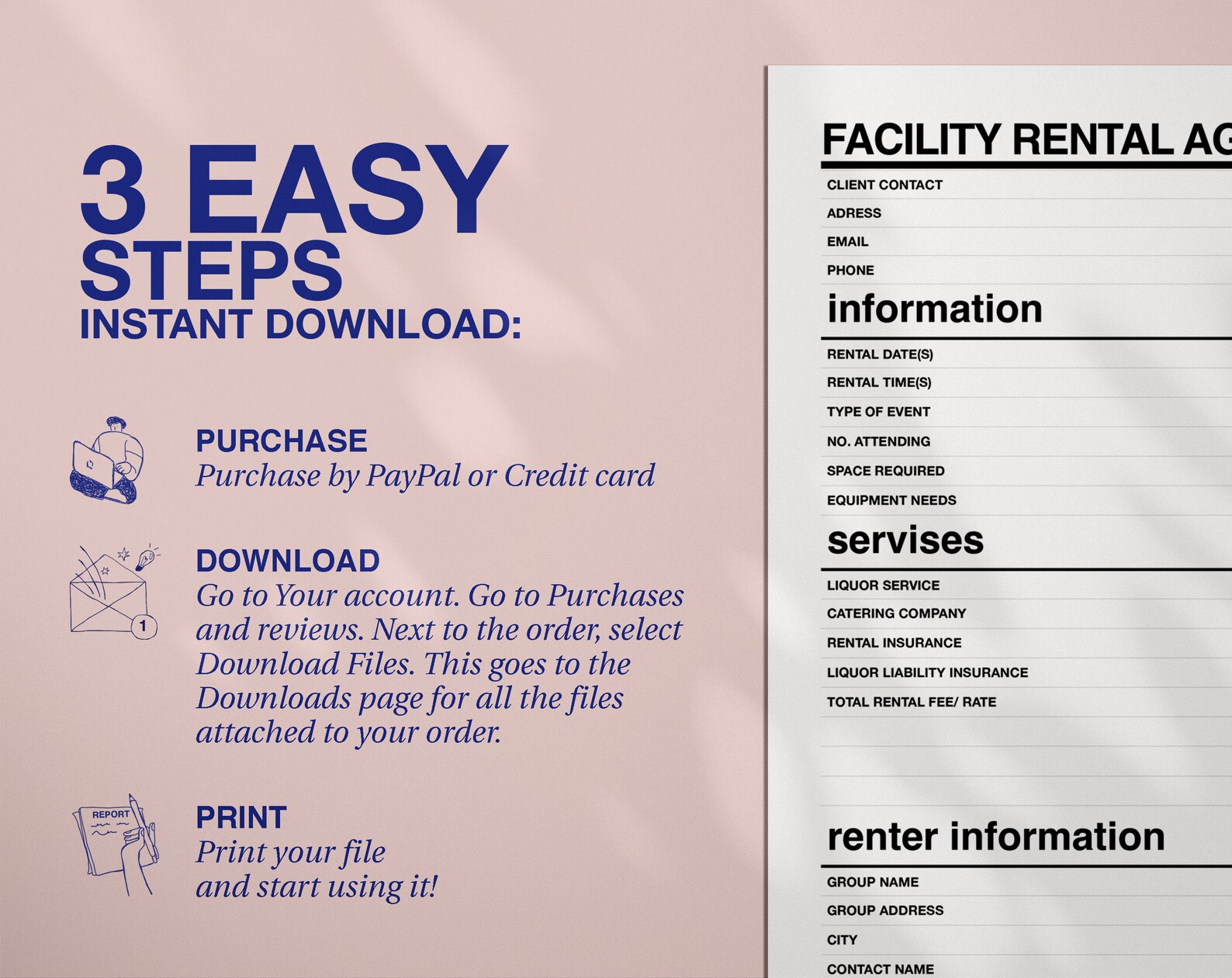 Editable Facility Rental Agreement Form - Etsy