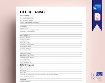 Bill of Lading Template / Printable / Business Form Template / BOL ...