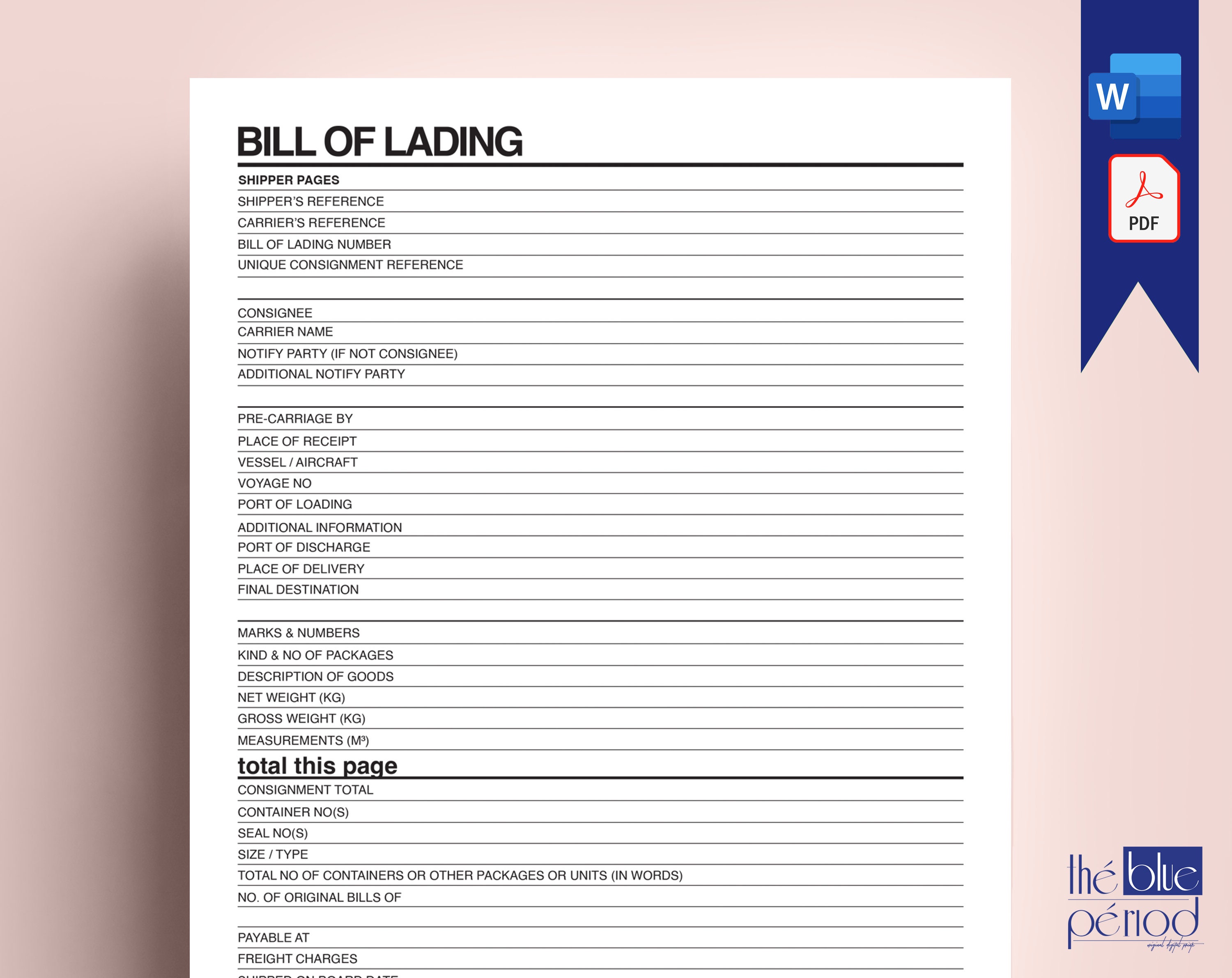 Editable Bill of Lading Template - Etsy