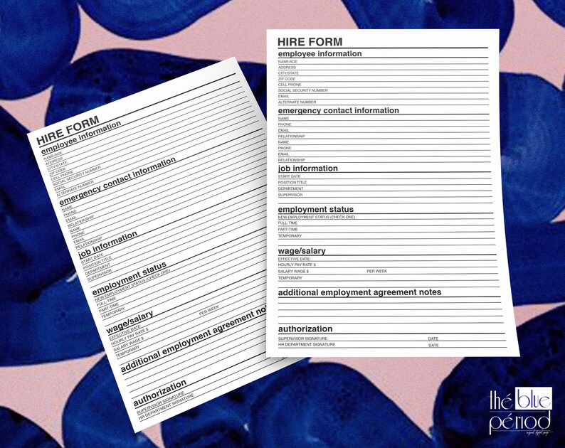 Printable HR Hire Form PDF - Etsy