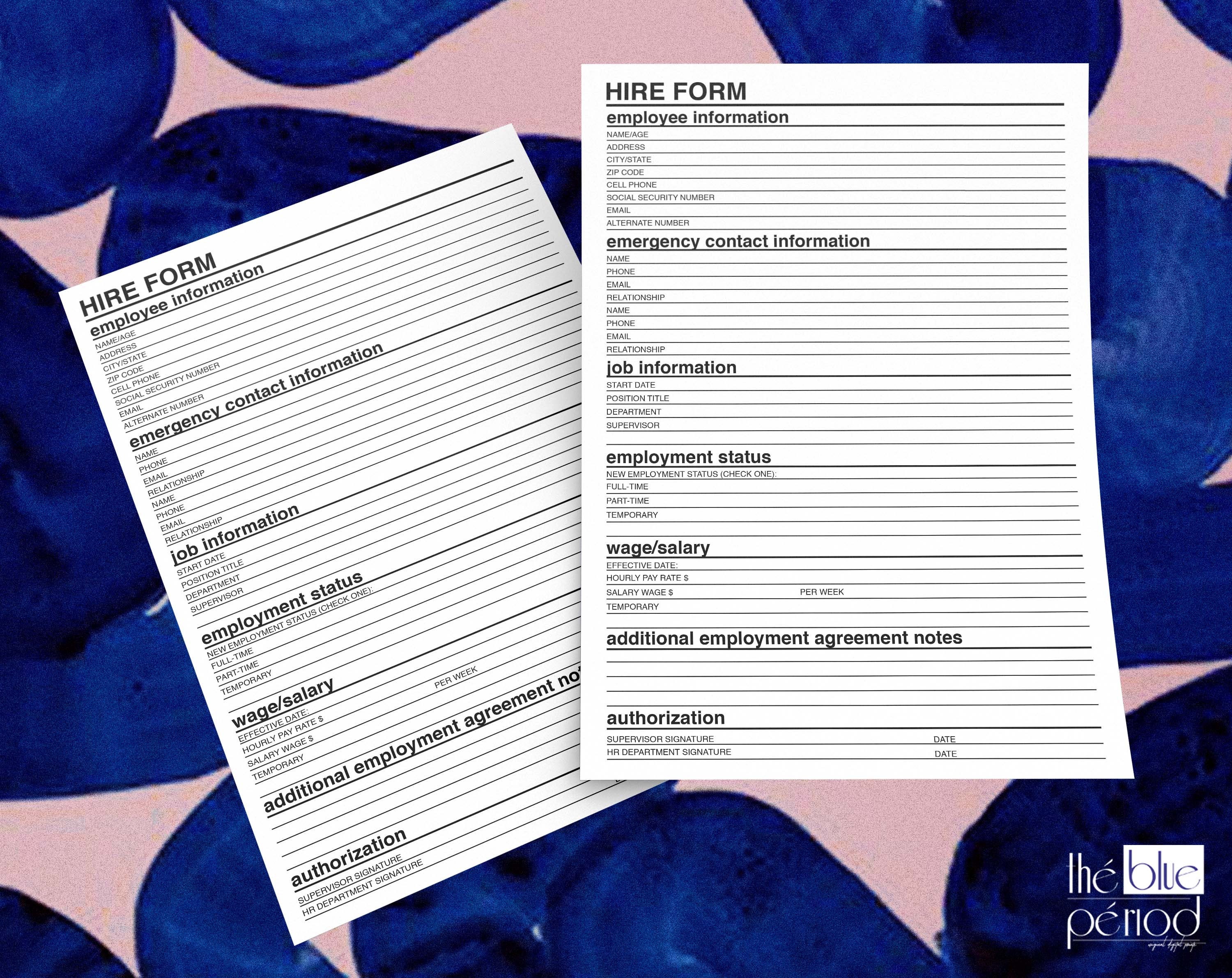 Printable HR Hire Form PDF - Etsy
