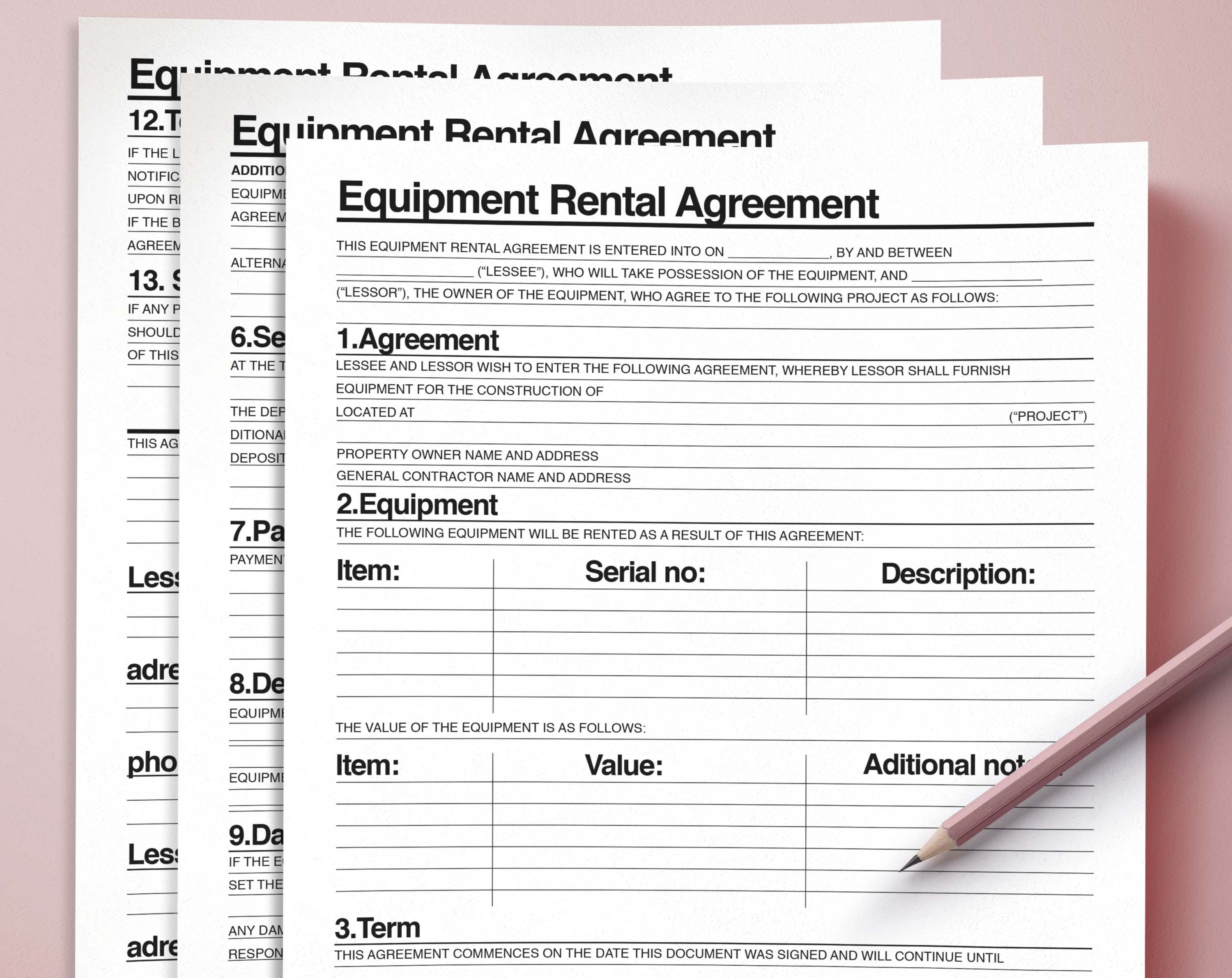Editable Equipment Rental Agreement - Etsy